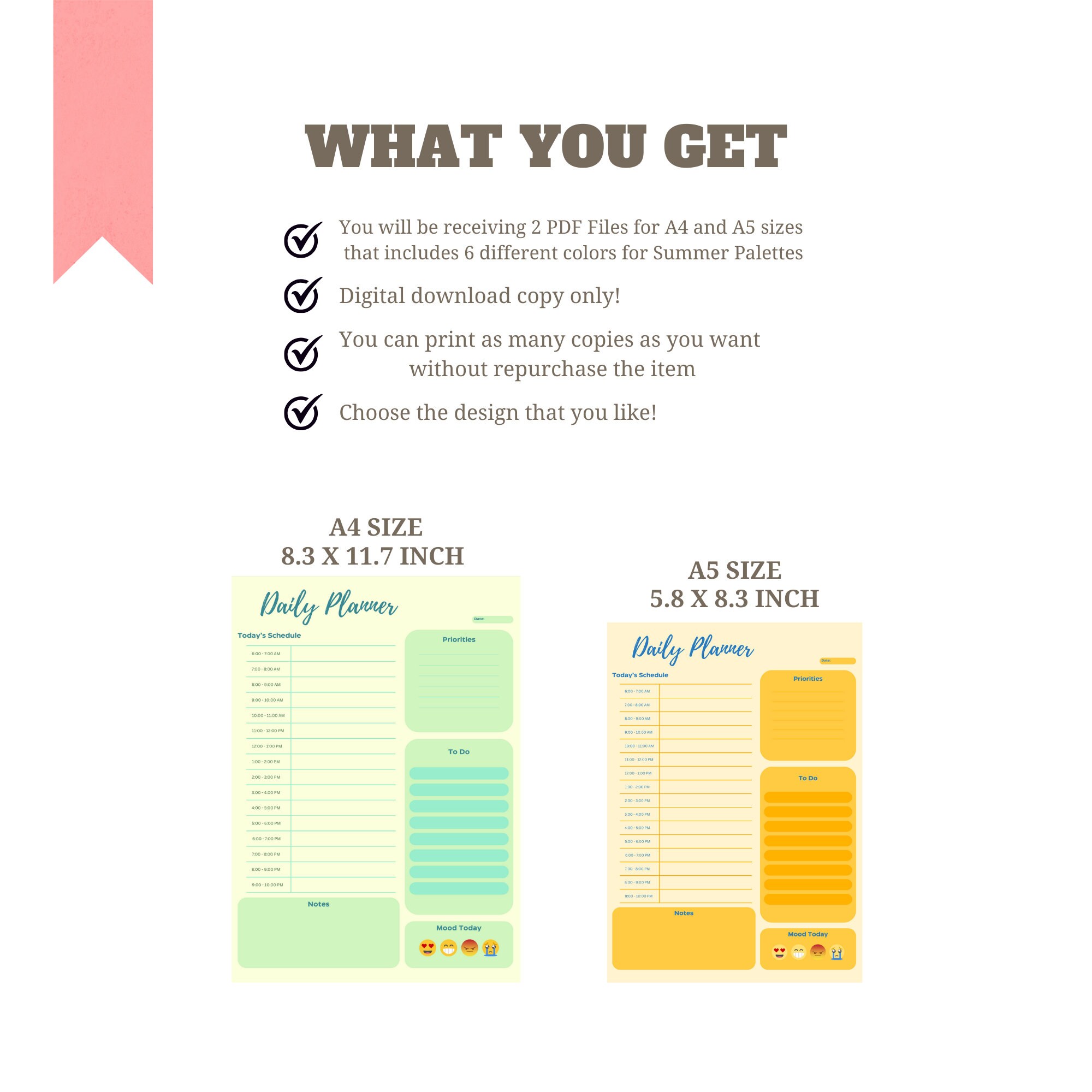 Summer Palette Daily Planner Hourly Daily Planner One Page Digital Plan ...