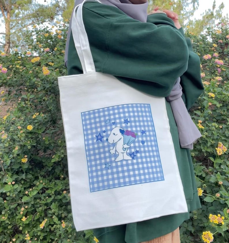 Shy Snoopy Tote Bag | Hand Drawn Design | 12 Inch Book Bag - Etsy UK