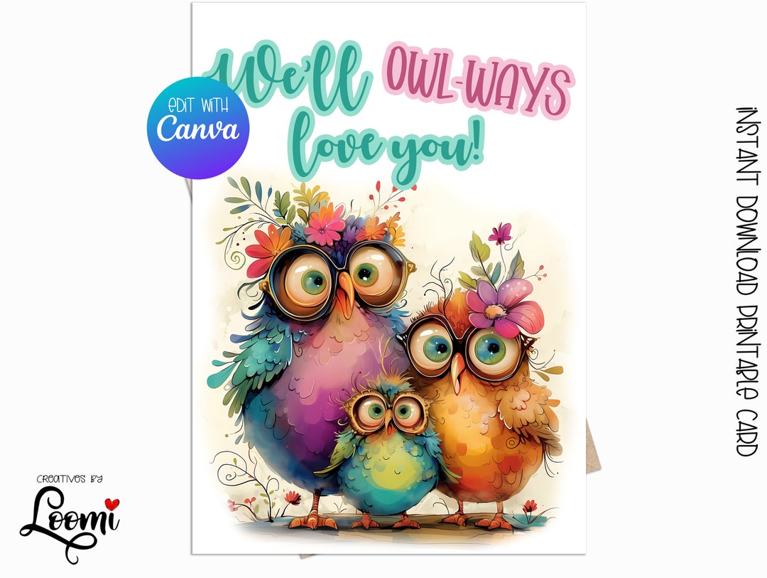 Printable Friendship Card, Owls, We'll Always owlways Love You Instant ...