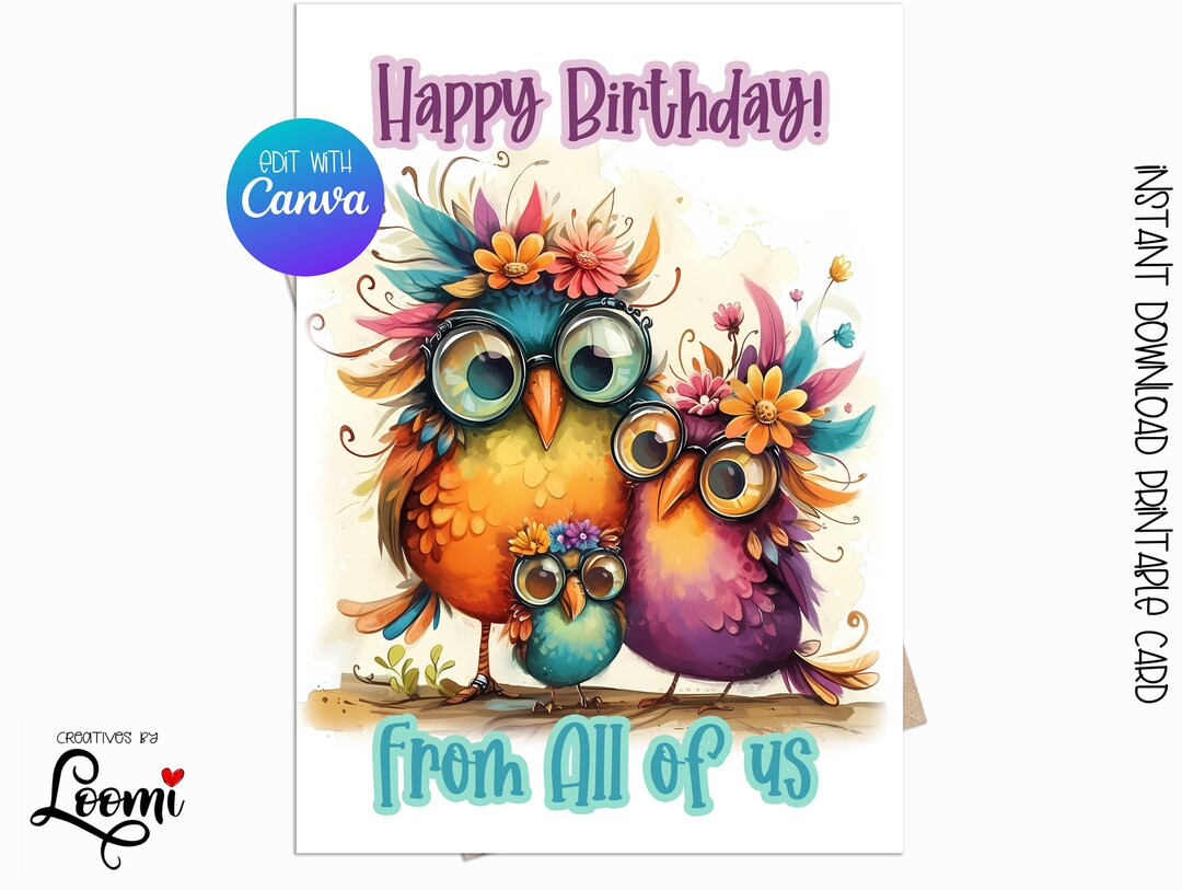 Happy Birthday Owls, Happy Birthday Card, Birthday Card Instant ...