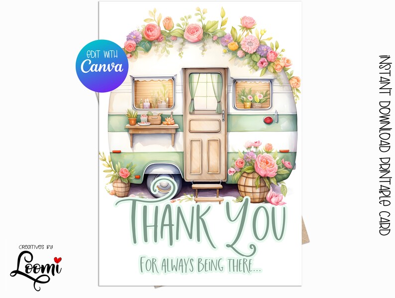 Thank You Card, Printable Card Instant Download, Edit Your Message With ...