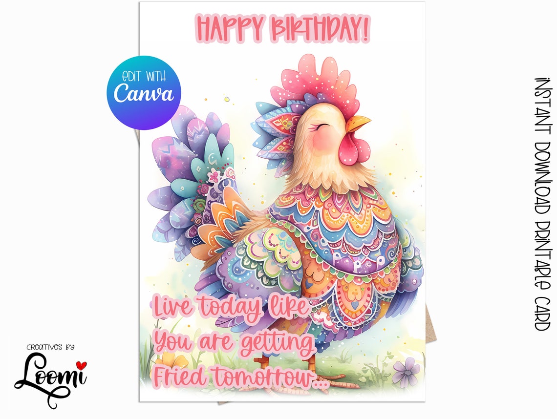 Printable Birthday Card, Instant Download, Edit With Canva, Birthday ...