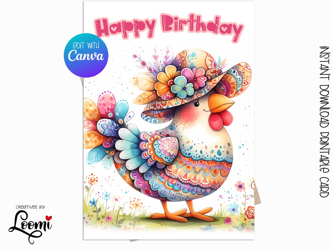 Printable Birthday Card, Instant Download, Edit With Canva, Birthday ...