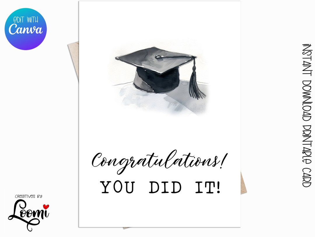 Editable Congratulations Grad You Did It, Printable Card Instant ...