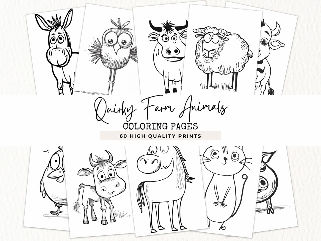 Quirky Farm Animals Coloring Pages, Digital Download, Memory Books ...