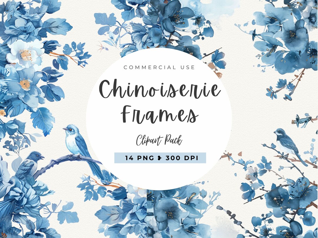 Chinoiserie Frame Clipart, Chinoiserie Floral, Instant Download, Flower ...