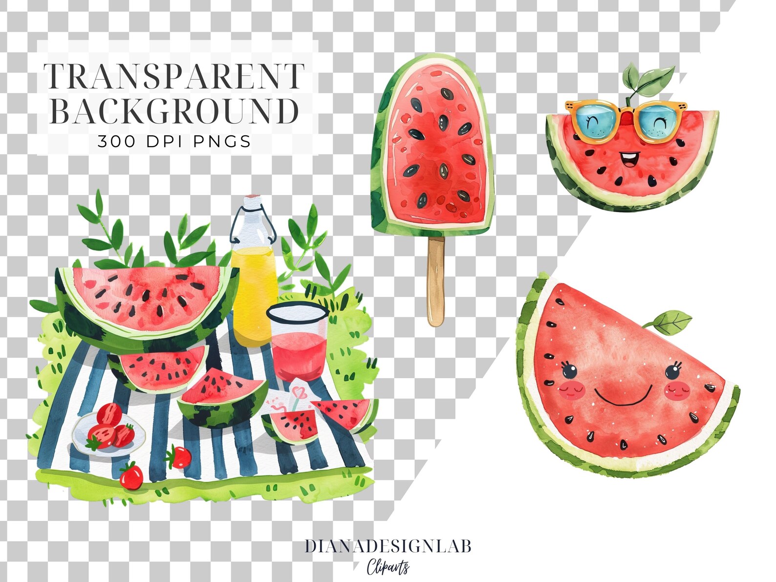 Summer Watermelon Clipart, Instant Download, Hello Summer, Watermelon ...