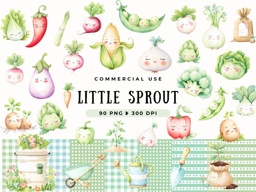 Little Sprout Clipart, Cute Garden Baby Shower Art, Veggie Graphics ...