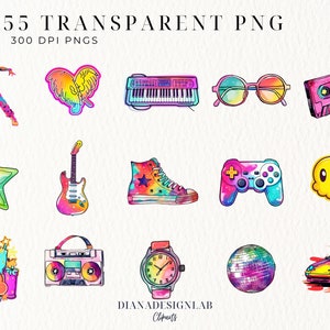 Neon 80S Clipart, Instant Download, 80S Clipart, Arcade, Cassette ...