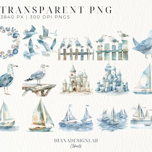 Watercolor Sailboat Clipart, Sailing Boat, Instant Download, Summer PNG ...