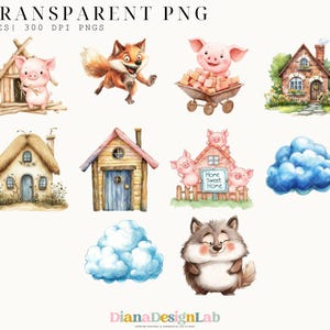 Three Little Pigs Clipart, Instant Download, Big Bad Wolf Png ...