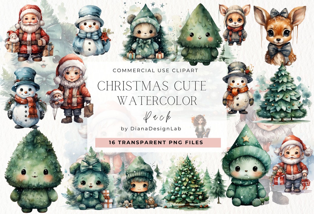 Cute Watercolor Christmas Clipart Bundle Christmas Gift Clipart Winter ...