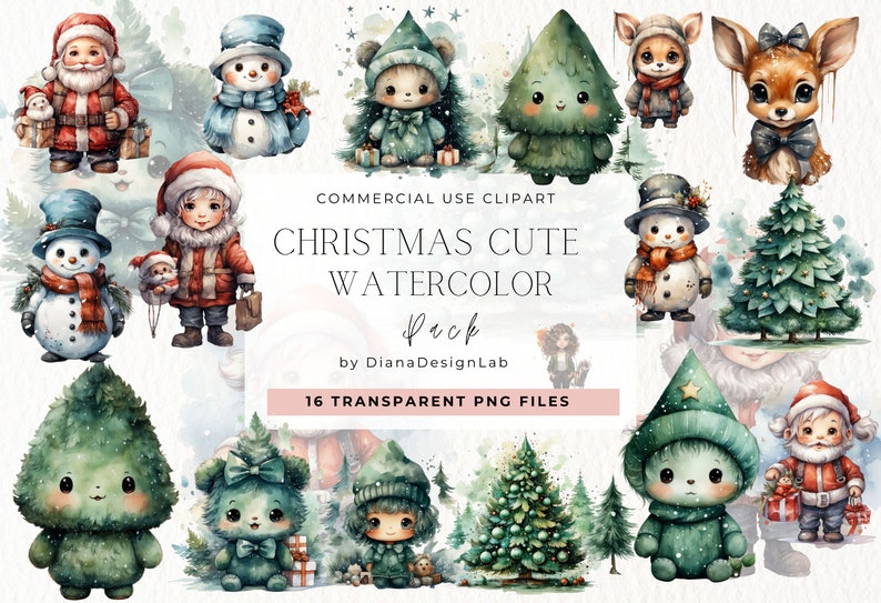 Cute Watercolor Christmas Clipart Bundle Christmas Gift - Etsy