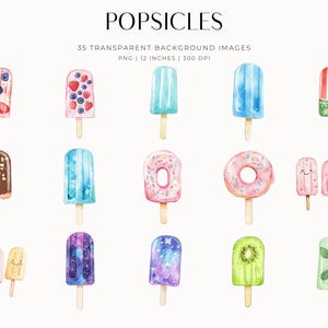 Watercolor Popsicle Clipart: Summer Ice Cream Graphics (commercial Use ...