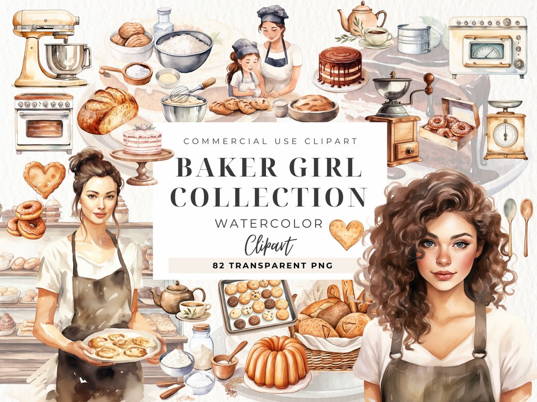 Baker Girl Collection, Baking Watercolor Graphics, Watercolor Sourdough ...