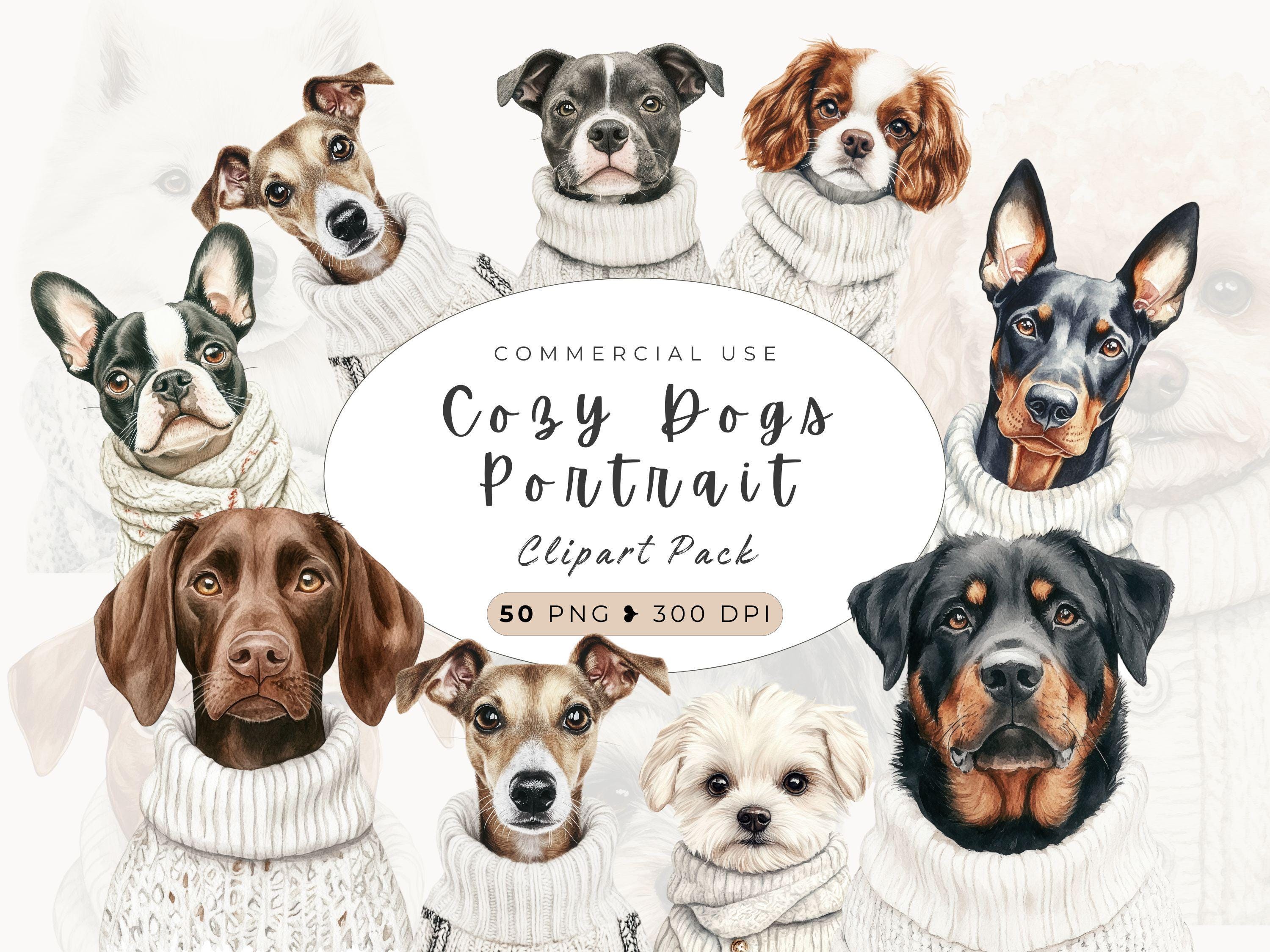 Watercolor Cozy Dogs Portrait Clipart, Digital Download, Dog Lover ...