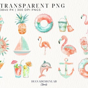 Summer Doodle Clipart, Seasonal Clip Art, Instant Download, Watercolor ...