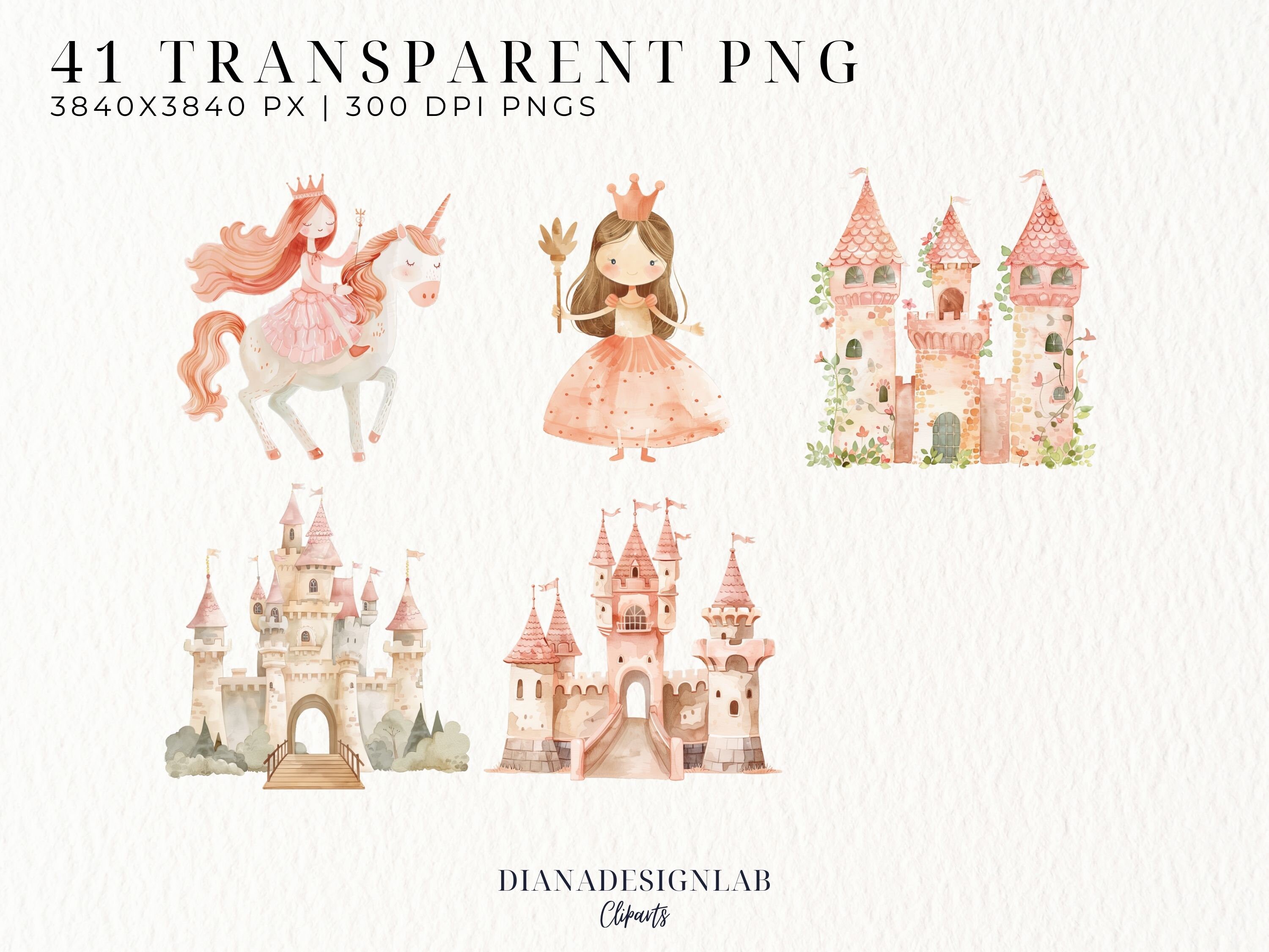 Watercolor Princess Castle Clipart, Commercial Use, Magical Kingdom ...