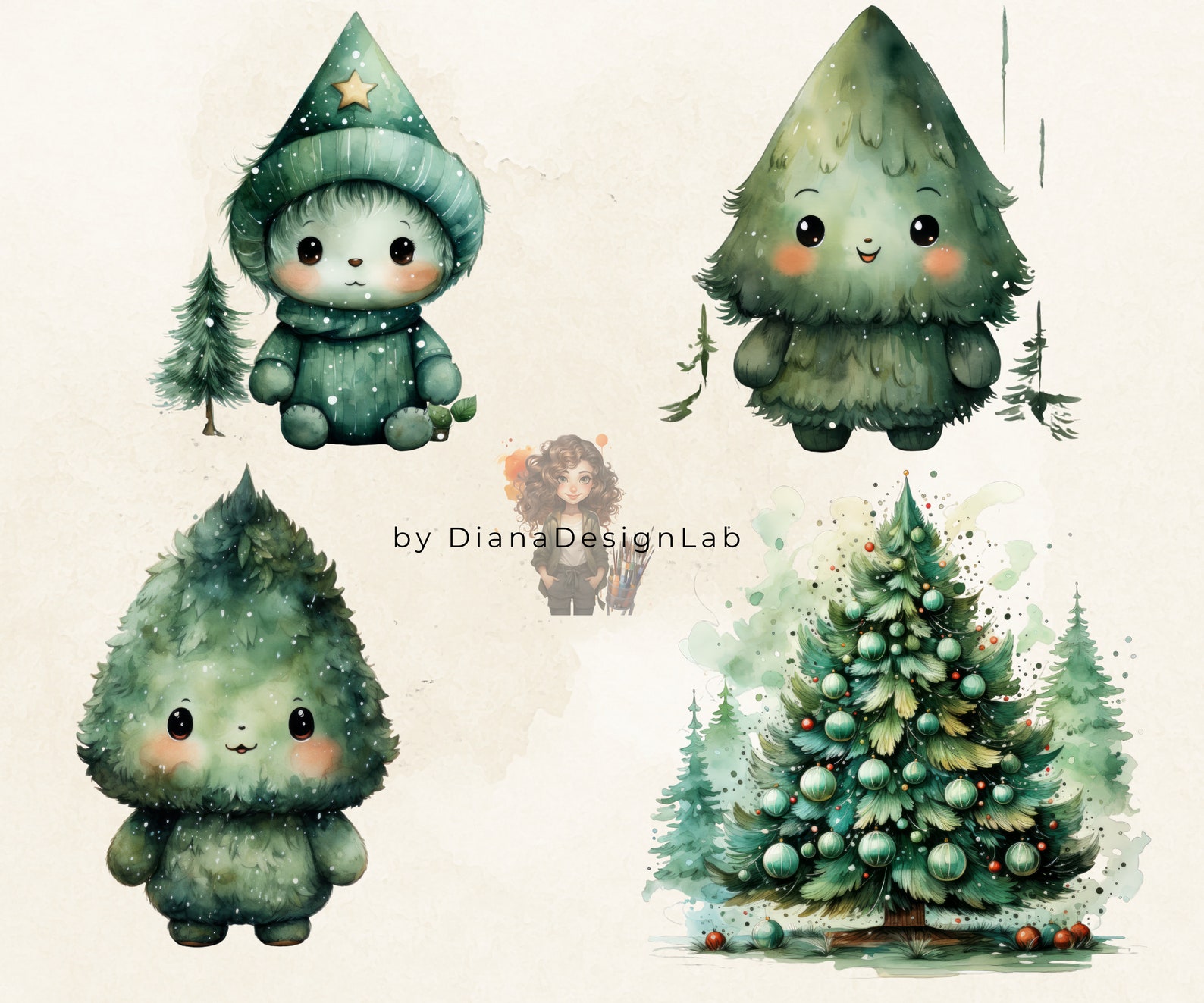 Cute Watercolor Christmas Clipart Bundle Christmas Gift - Etsy