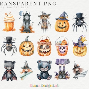 Cute Halloween Watercolor Clipart, Spooky Halloween, Witch, Ghost ...