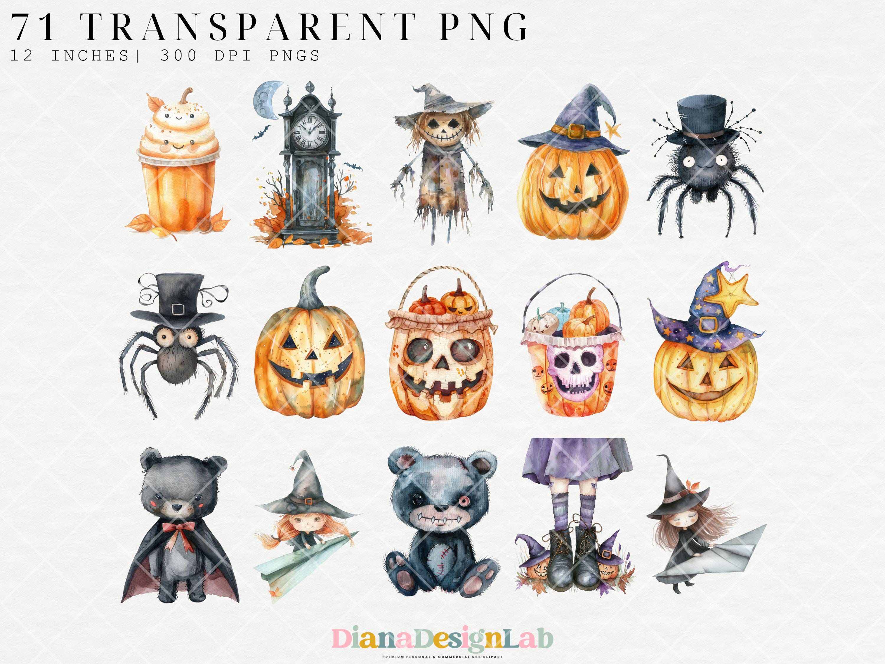 Cute Halloween Watercolor Clipart, Spooky Halloween, Witch, Ghost ...