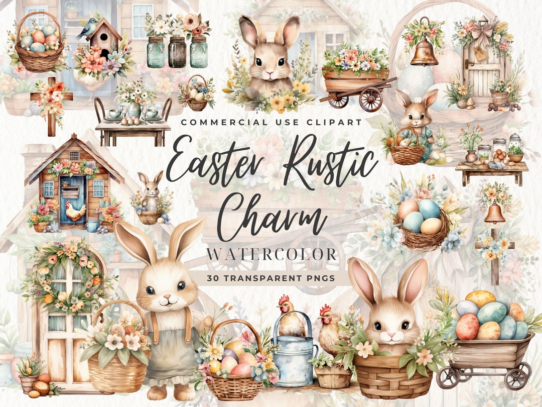 Rustic Easter Clip Art, Easter Eggs Clipart, Farmhouse Spring ...