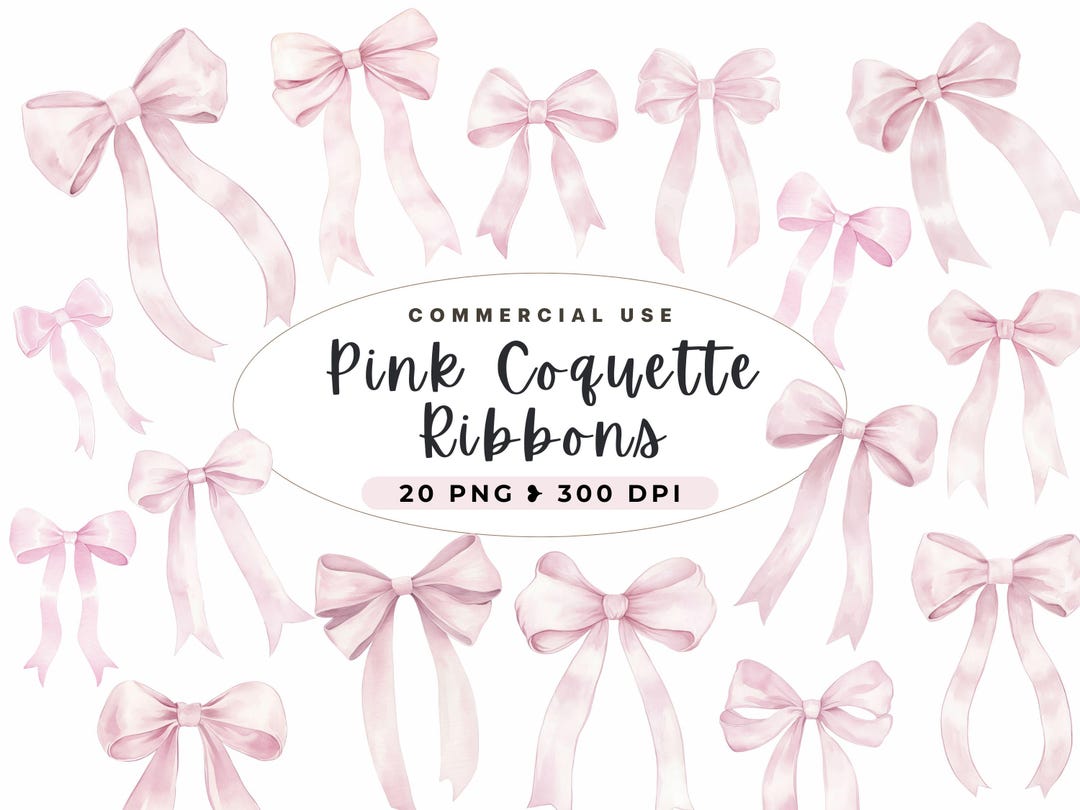 Watercolor Pink Coquette Ribbons Clipart, Commercial Use, Simple ...