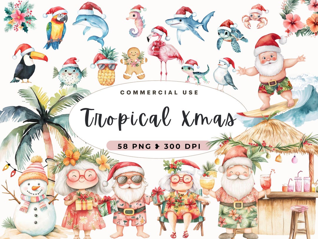 Cute Tropical Christmas Clipart, Commercial Use, Instant Digital ...