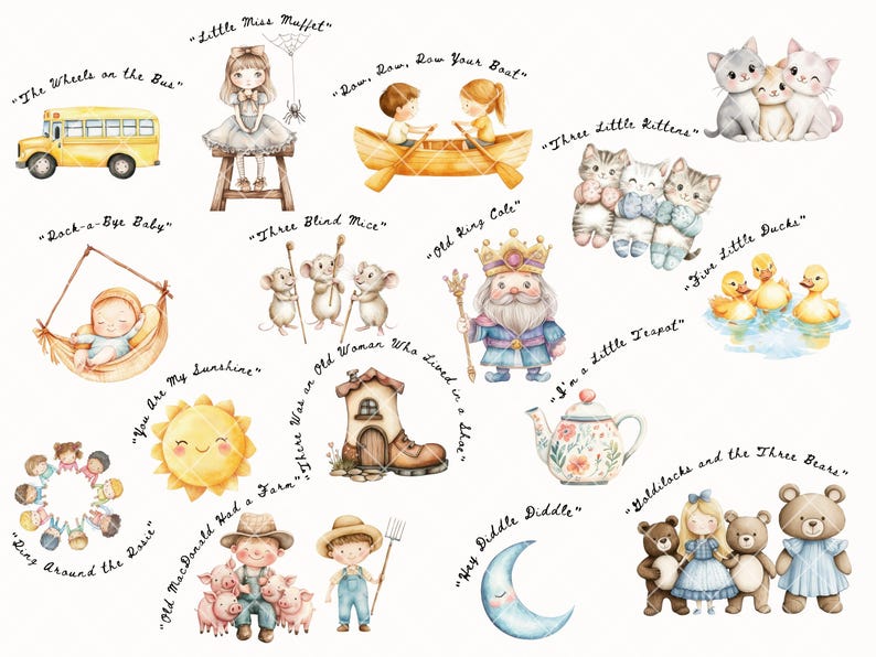 Watercolor Nursery Rhyme Clipart, Three Little Pigs, Baby Cute, Little ...