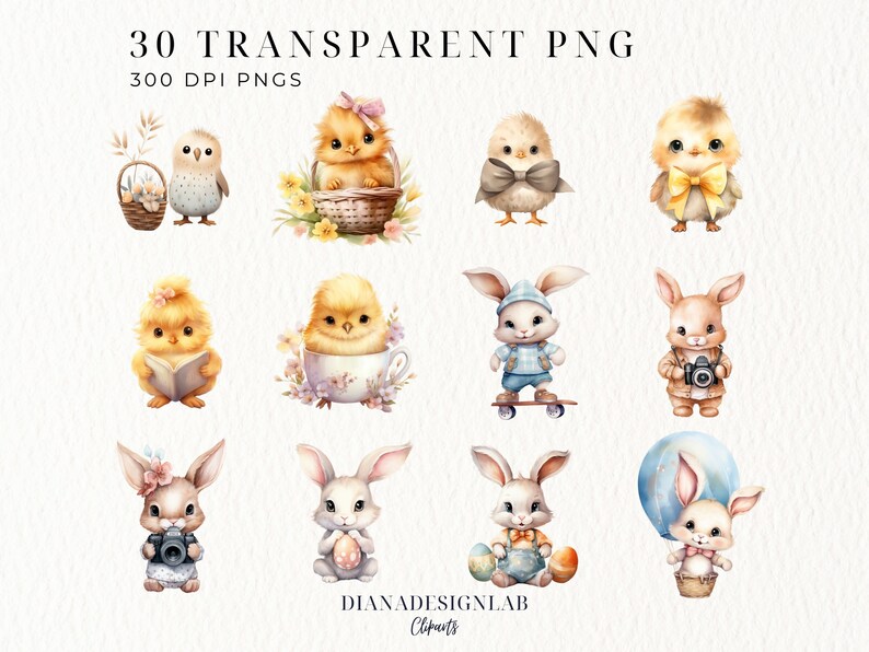 Cute Easter Characters Clipart, Cute Illustrations, Animals Spring Clip ...