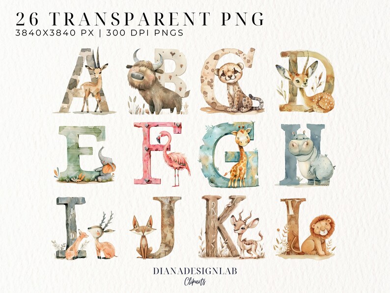 Safari Alphabet Clipart, Alphabet Letters Bundle, Jungle Animals ...
