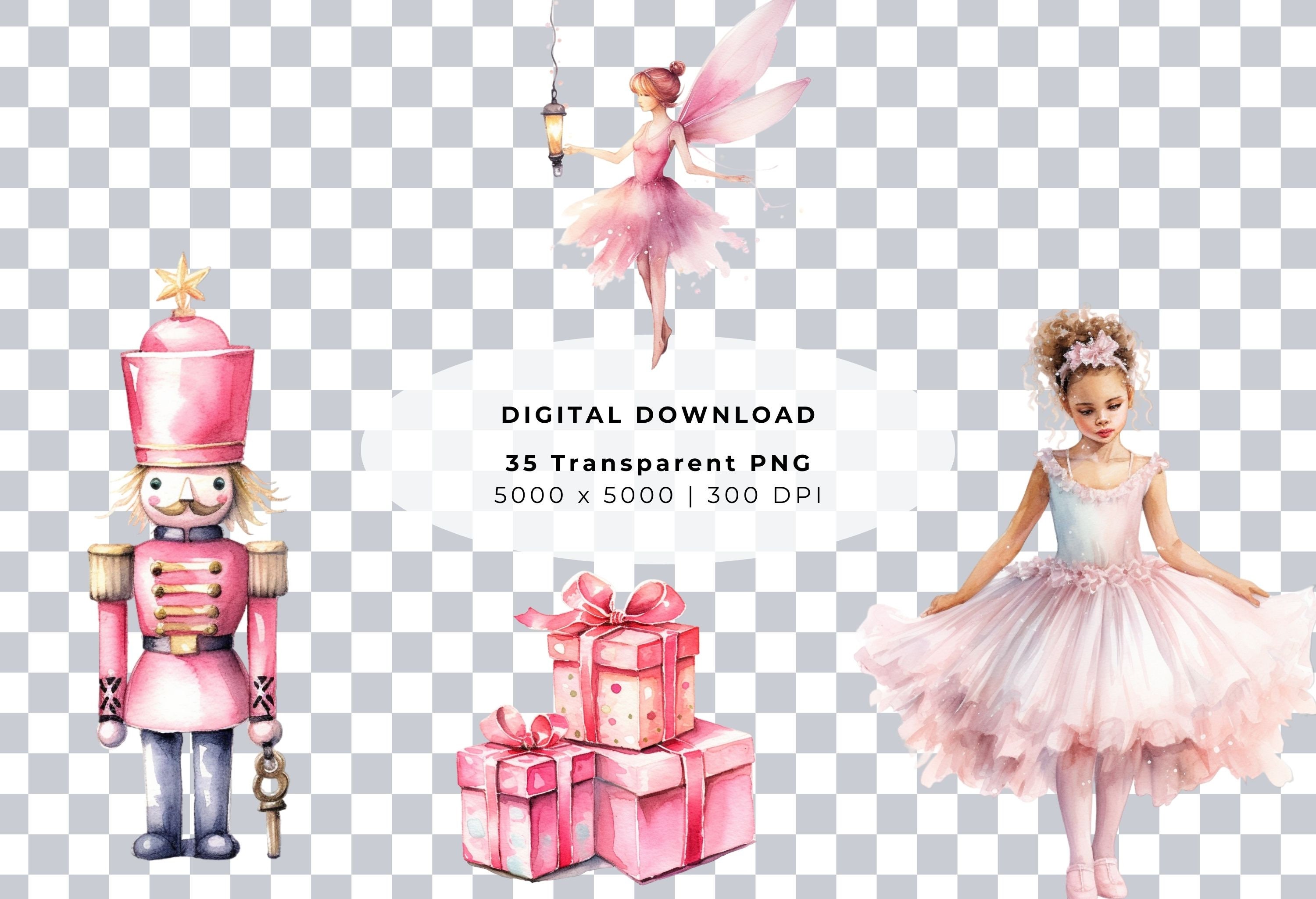 Nutcracker Christmas Clipart, Pink Watercolour Christmas PNG, Pink Xmas ...