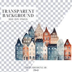 Scandinavian Winter Houses Clipart, Christmas Village Clipart, Nordic ...