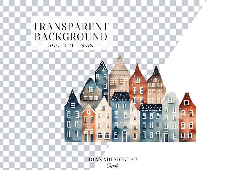 Scandinavian Winter Houses Clipart, Christmas Village Clipart, Nordic ...