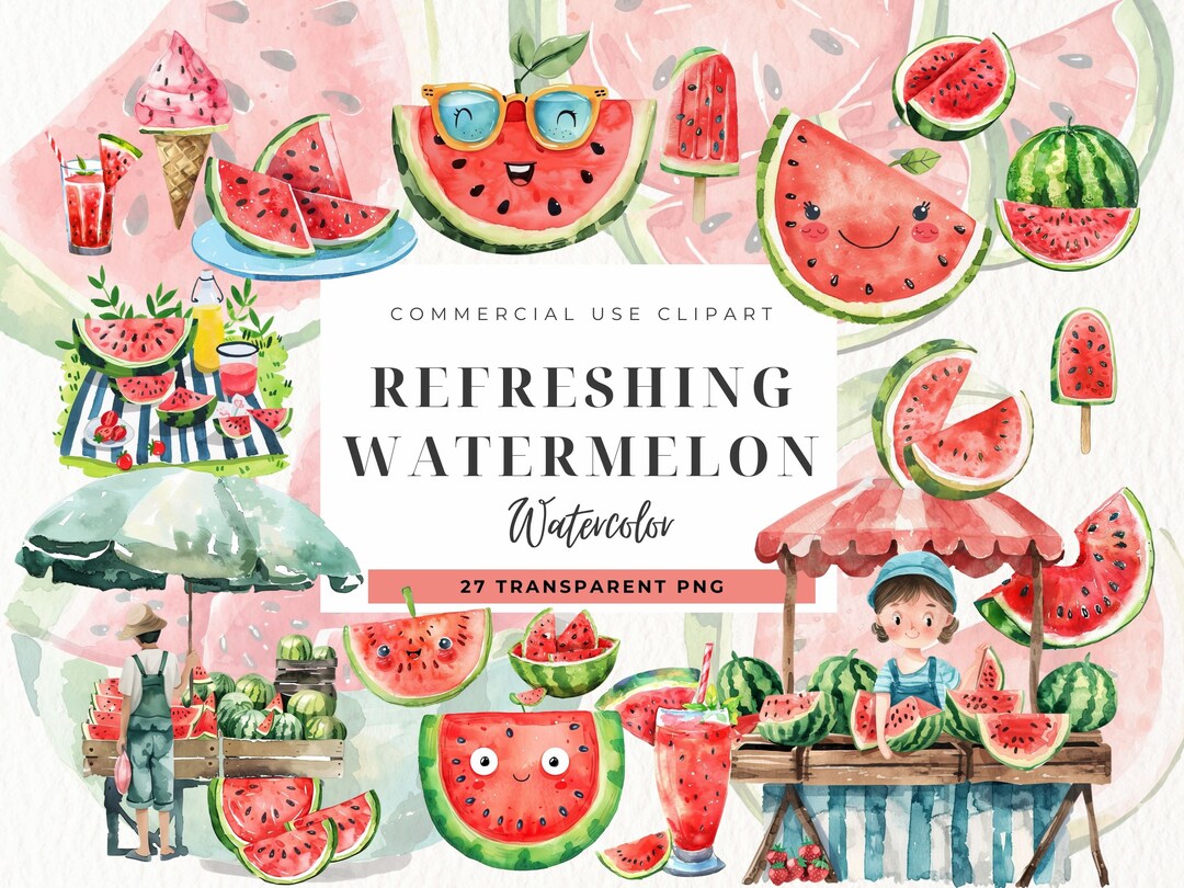 Summer Watermelon Clipart, Instant Download, Hello Summer, Watermelon ...