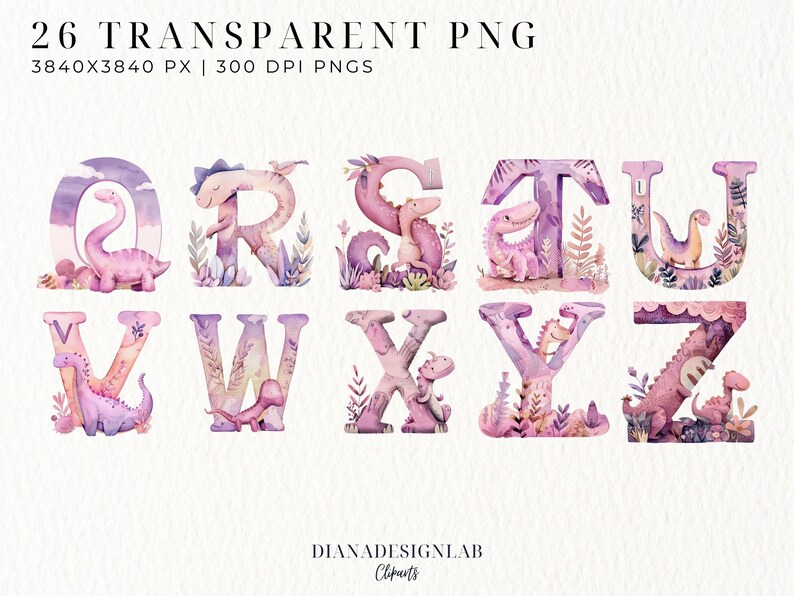 Dino Alphabet Clipart, Dinosaur Kids Alphabet, Girl Pink Sublimation ...