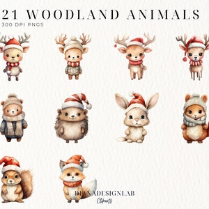 Woodland Christmas Clipart, Paper Crafts, Instant Download, Watercolor ...