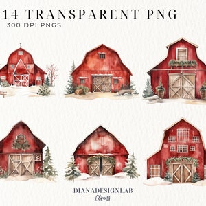 Winter Barn Clipart, Digital Download, Red Barn Clipart, Farm Clip Art ...