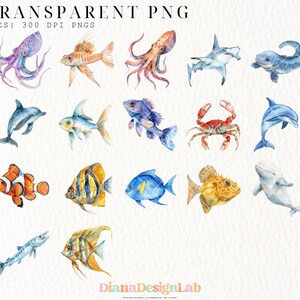 Ocean Animals Clipart Watercolor, Cute Under the Sea, Sea Turtle, Sea ...