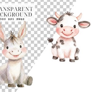 Watercolor Cute Farm Clipart, Cute Animals, Nursery Art, Baby Shower ...