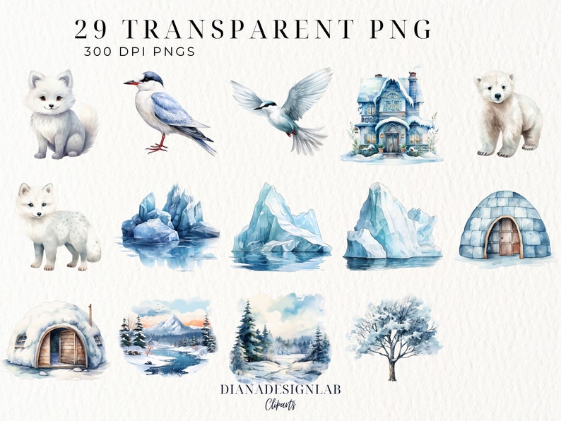 Winter Wonderland Clipart, DIGITAL DOWNLOAD, Arctic Animals Set, Baby ...