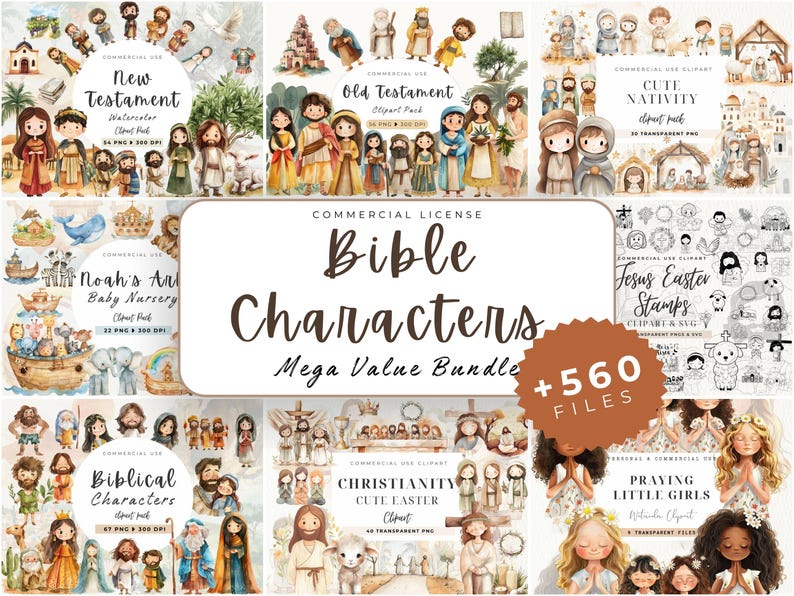 Bible Story Clipart Bundle, Biblical Characters Clipart, Bible Stories ...