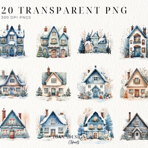 Scandinavian Winter Houses Clipart, Christmas Village Clipart, Nordic ...