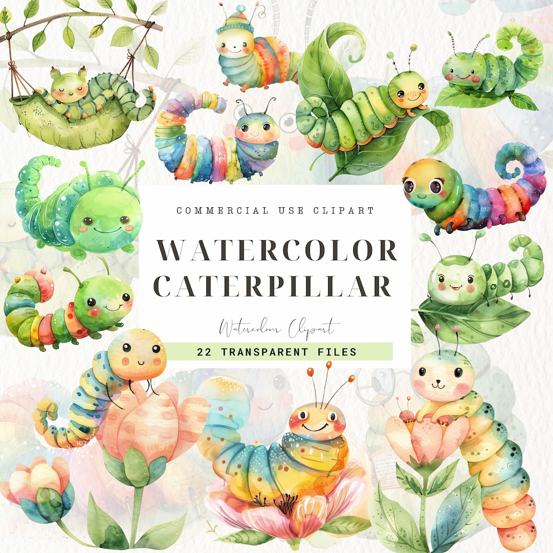 Watercolor Caterpillar Clipart, Instant Download,nursery Decor, Cartoon ...