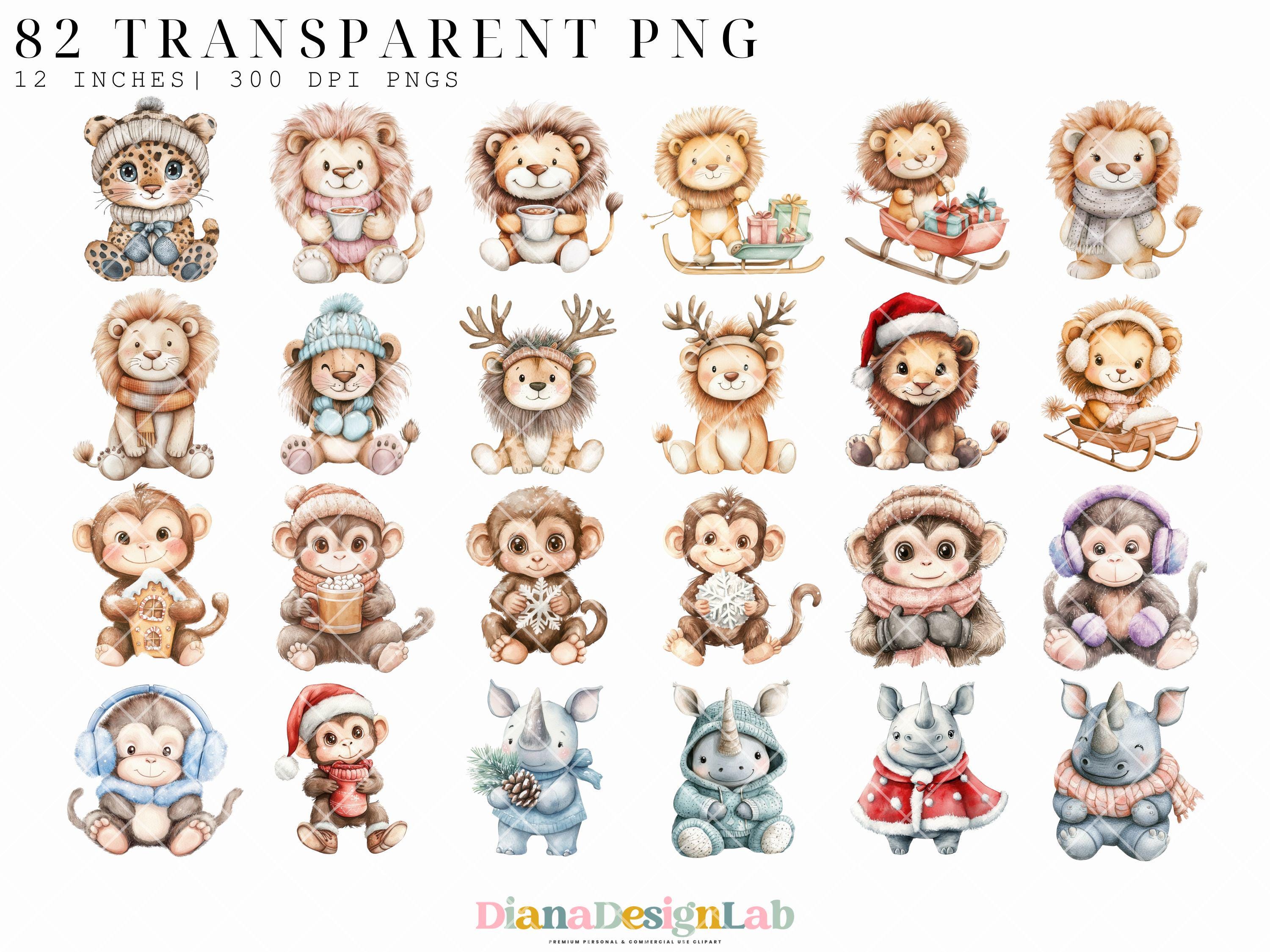 Winter Safari Clipart, Jungle Babies, Watercolor Xmas Winter Safari ...