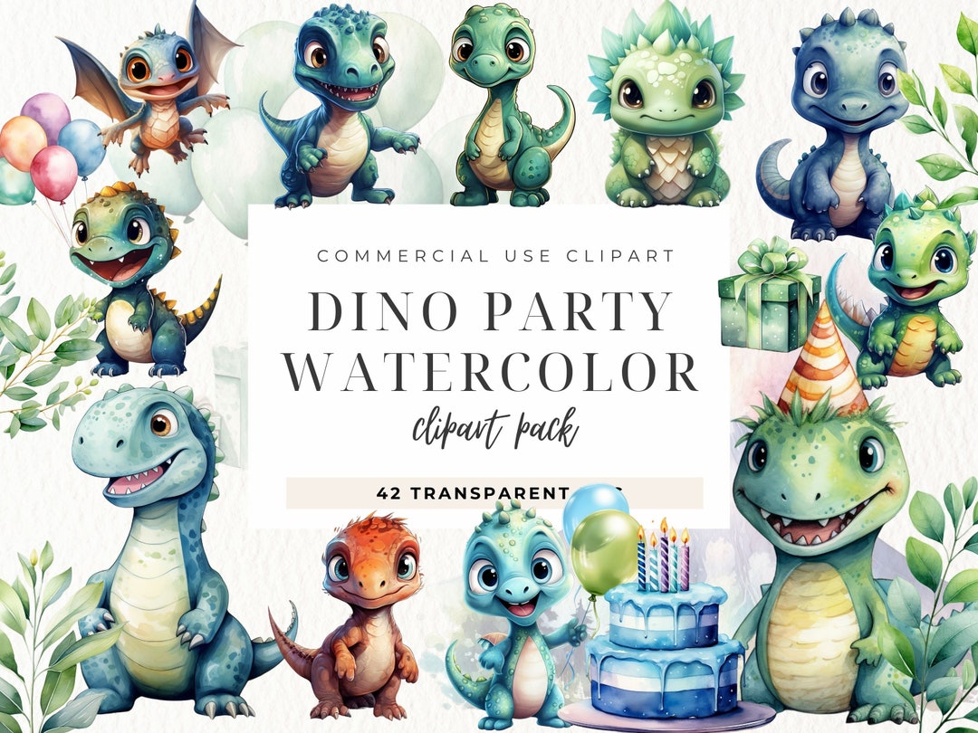 Watercolor Dinosaur Birthday Clipart, Nursery Decor, Kids Wall Art ...