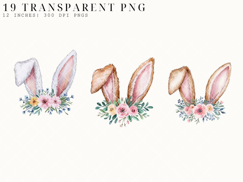 Bunny Ears Flowers Clipart: Easter PNG Bundle (digital Download) - Etsy