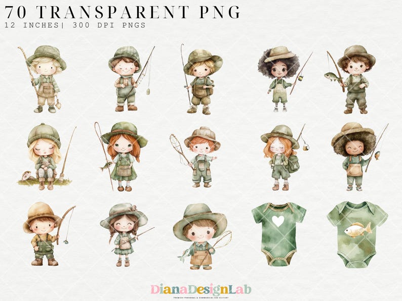 Little Fisherman Clipart, Little Boy Fishing, Printable Watercolor ...