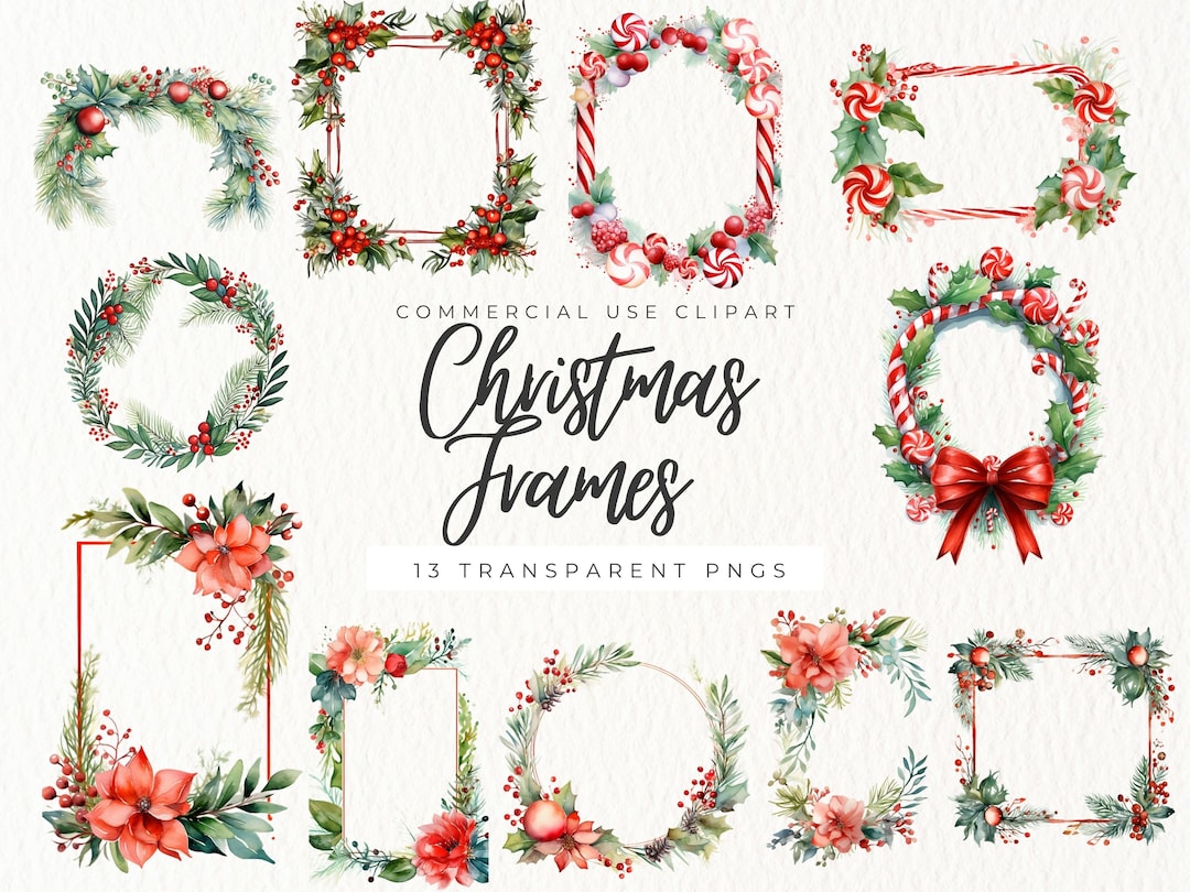 Watercolor Christmas Border Clipart, Doodle Border Clipart Png ...