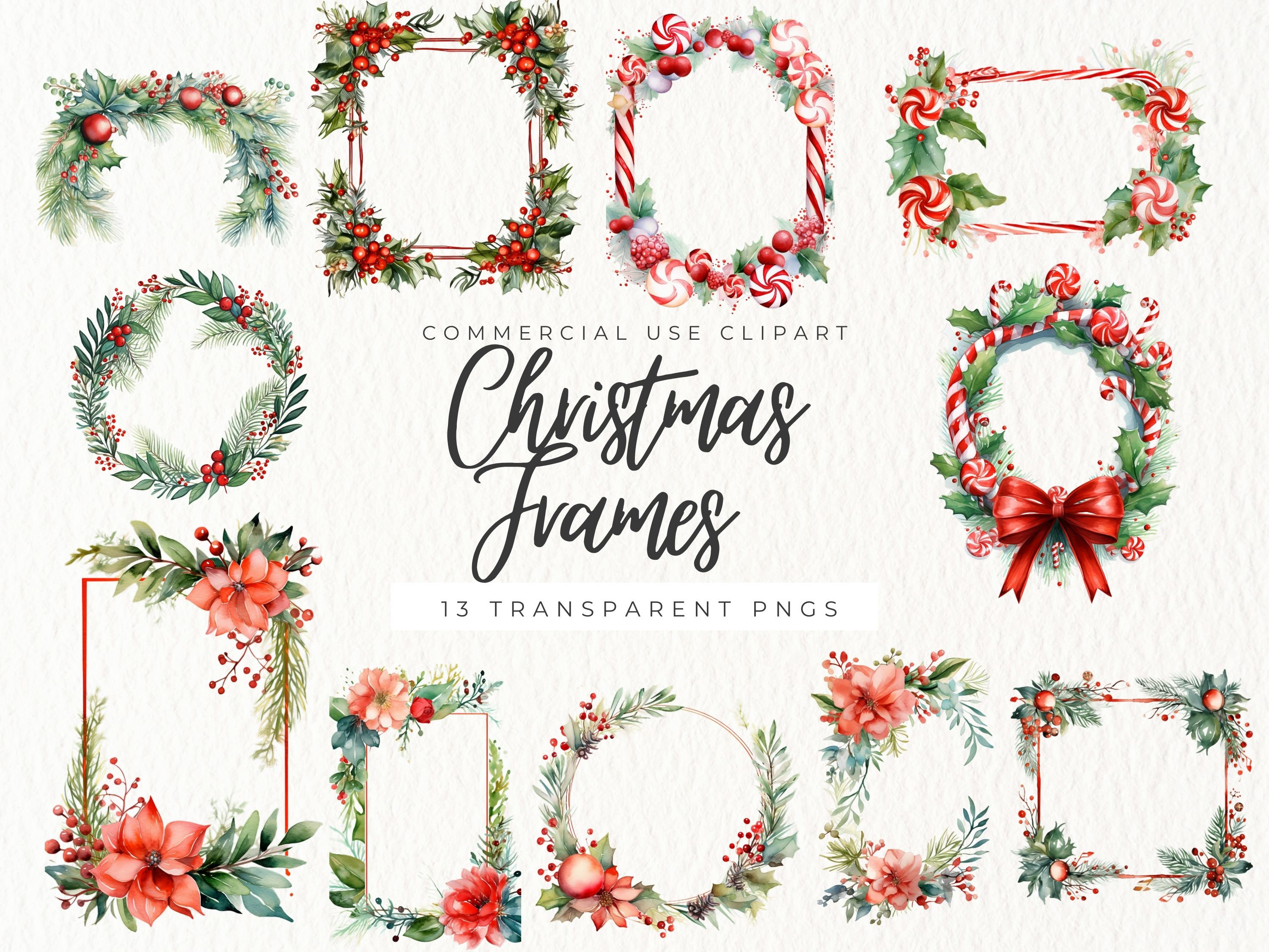 Watercolor Christmas Border Clipart, Doodle Border Clipart Png ...
